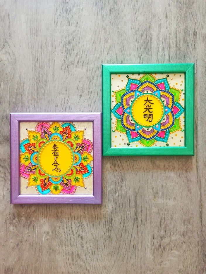 Reiki symbol art Hon Sha Ze Sho Nen mandala glass painting - Inspire Uplift
