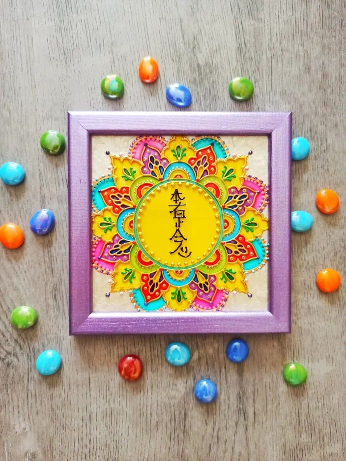 Reiki symbol art Hon Sha Ze Sho Nen mandala glass painting - Inspire Uplift