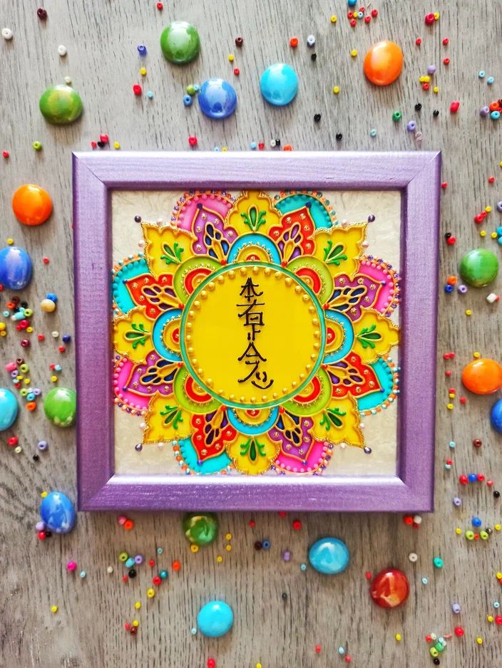 Reiki symbol art Hon Sha Ze Sho Nen mandala glass painting | Inspire Uplift