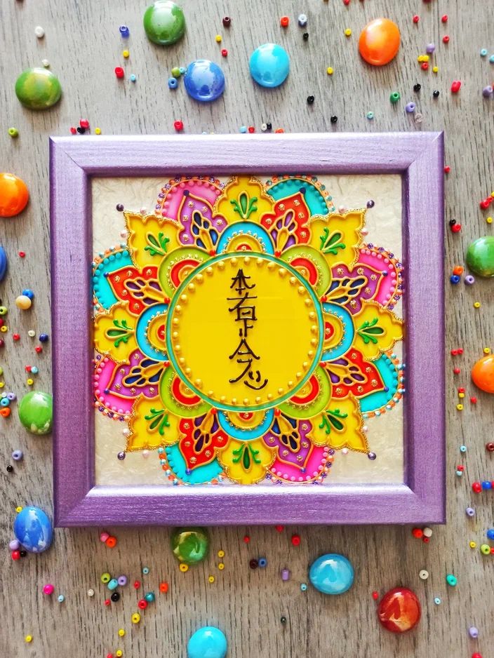 Reiki symbol art Hon Sha Ze Sho Nen mandala glass painting - Inspire Uplift