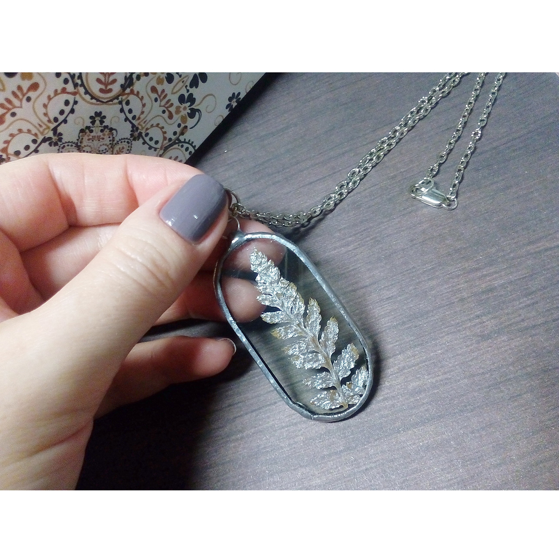 Valentine necklace, Stained glass necklace, pressed fern | Inspire Uplift