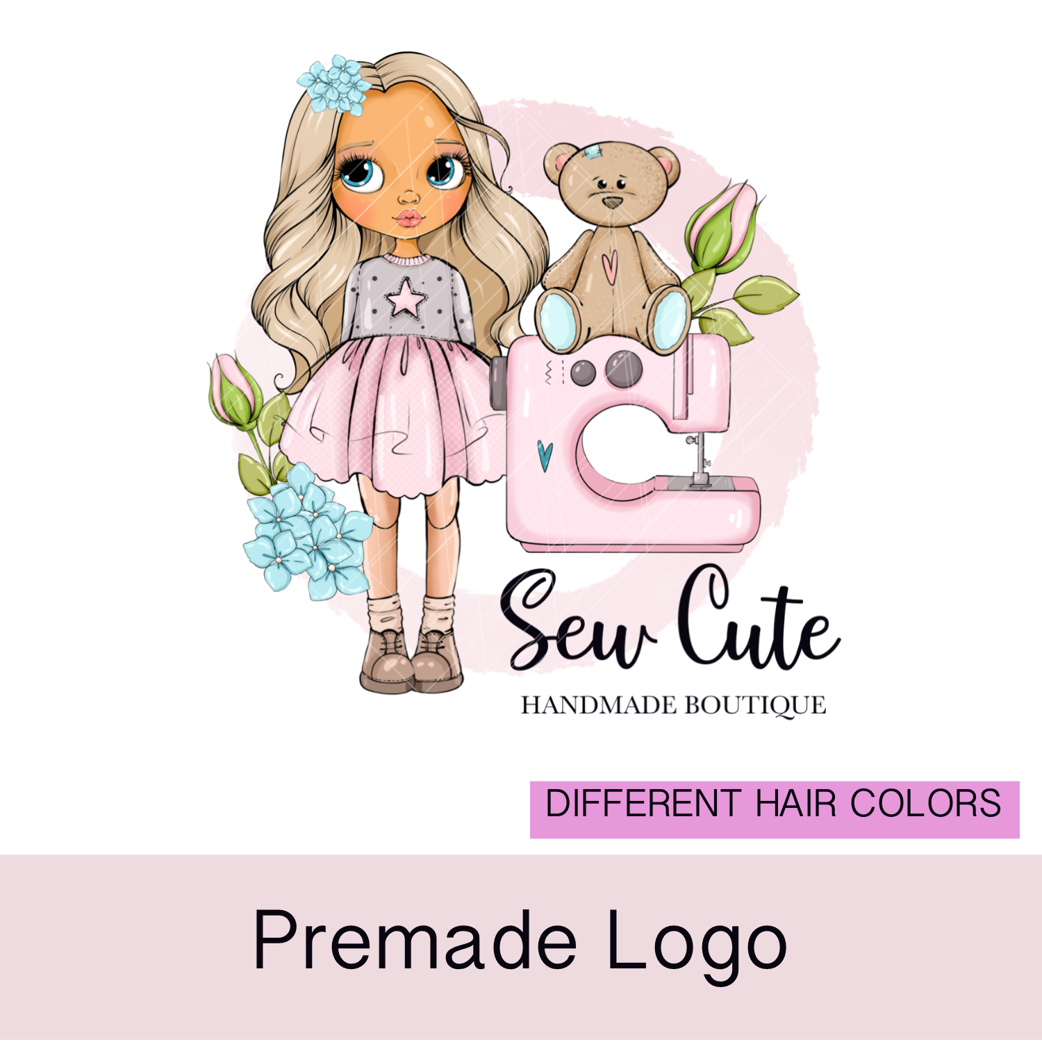 Cute sewing premade logo design with doll, small business lo - Inspire ...