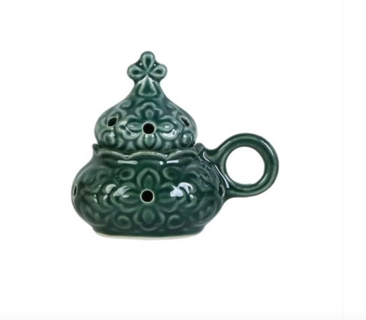 Handmade Ceramic Thurible with lid - Glazed green censer - | Inspire Uplift