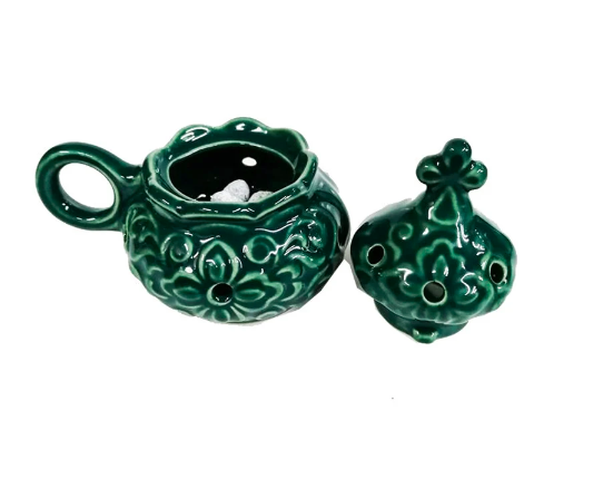 Handmade Ceramic Thurible with lid - Glazed green censer - - Inspire Uplift