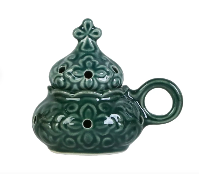 Handmade Ceramic Thurible with lid - Glazed green censer - - Inspire Uplift