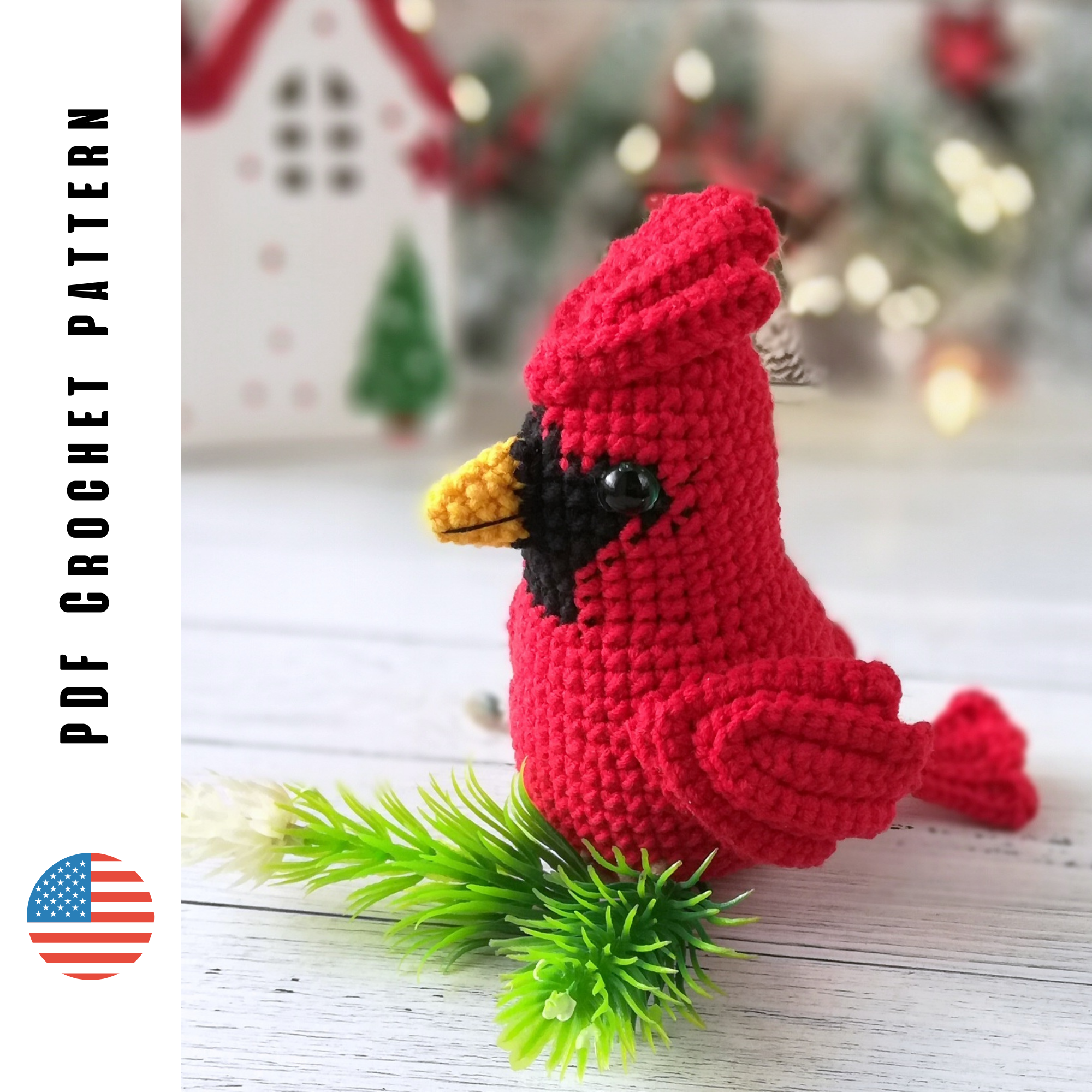 Crochet Red cardinal ornament, amigurumi bird pattern | Inspire Uplift