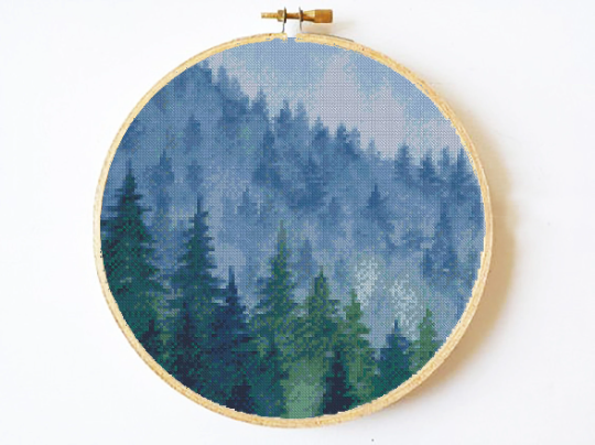 10inch Landscape Forest cross stitch pattern, modern cross s - Inspire ...