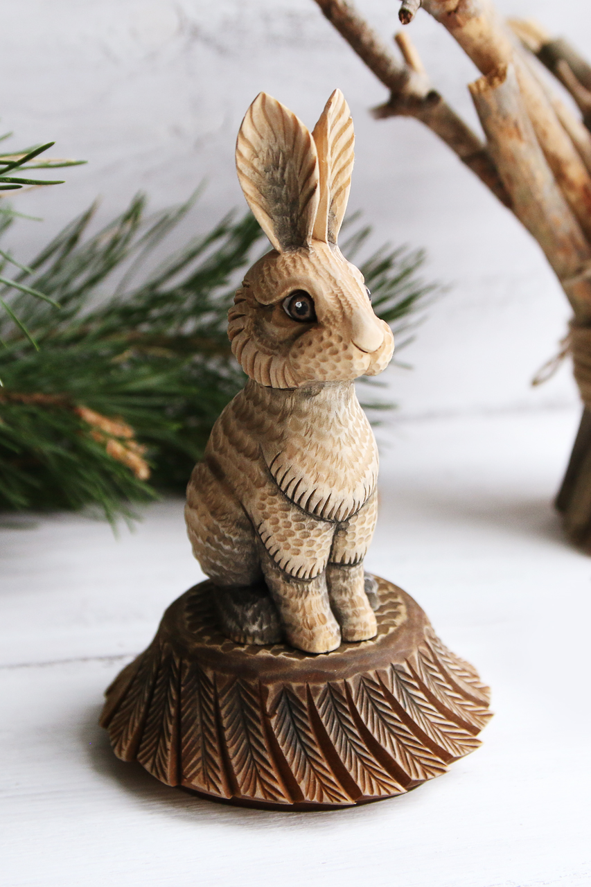 Wooden rabbit figurine, Rabbit lover gift, Wood carving art - Inspire ...