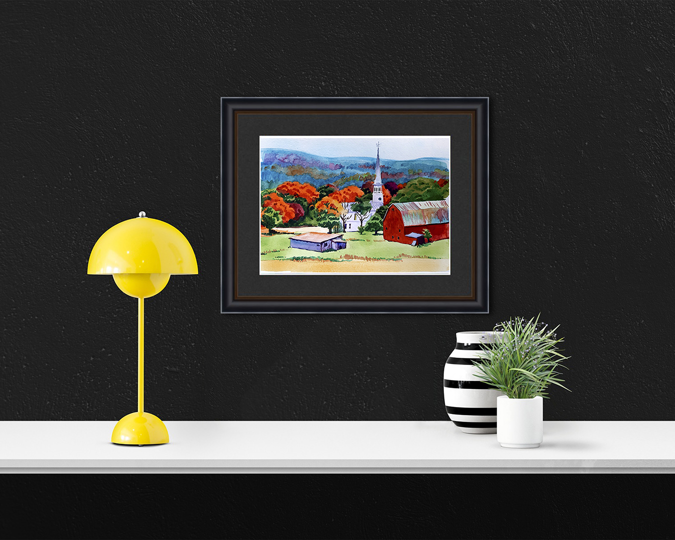 Vermont Painting Watercolor Original Art Barn Artwork Church - Inspire ...