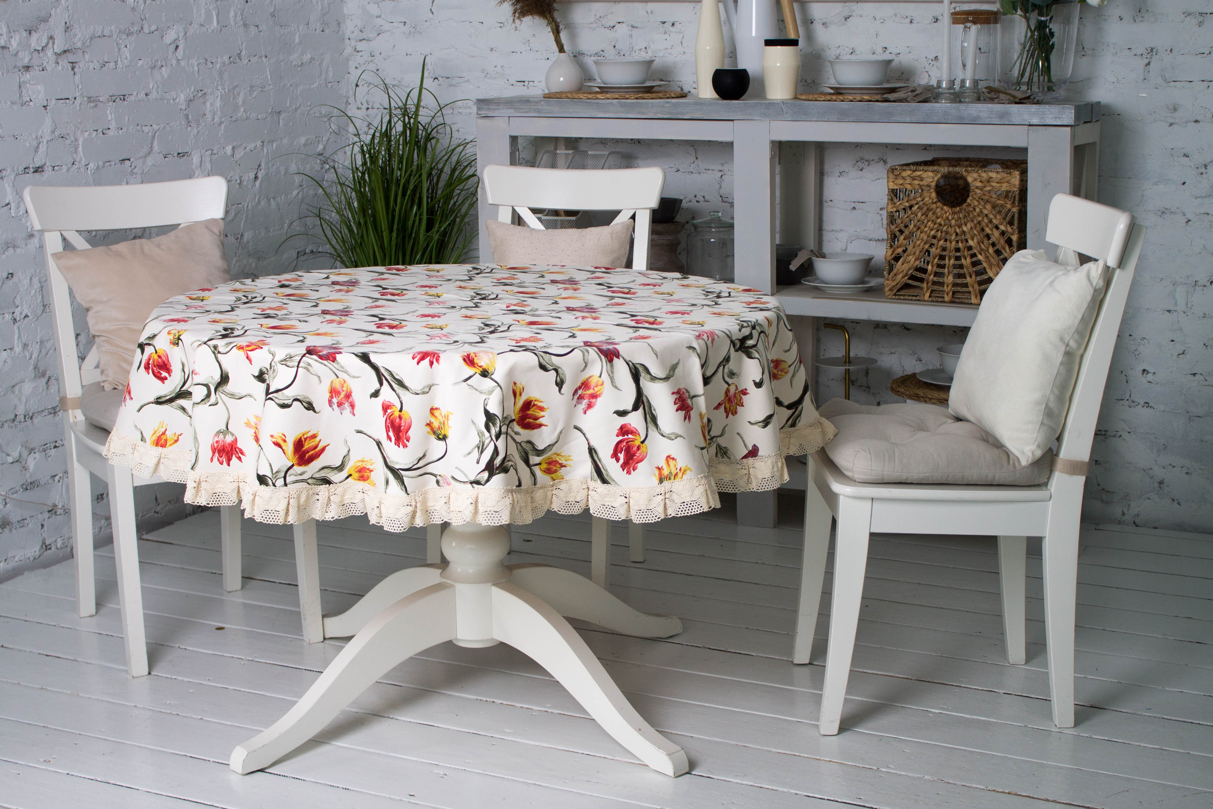 Cotton Round Tablecloth with lace. | Inspire Uplift