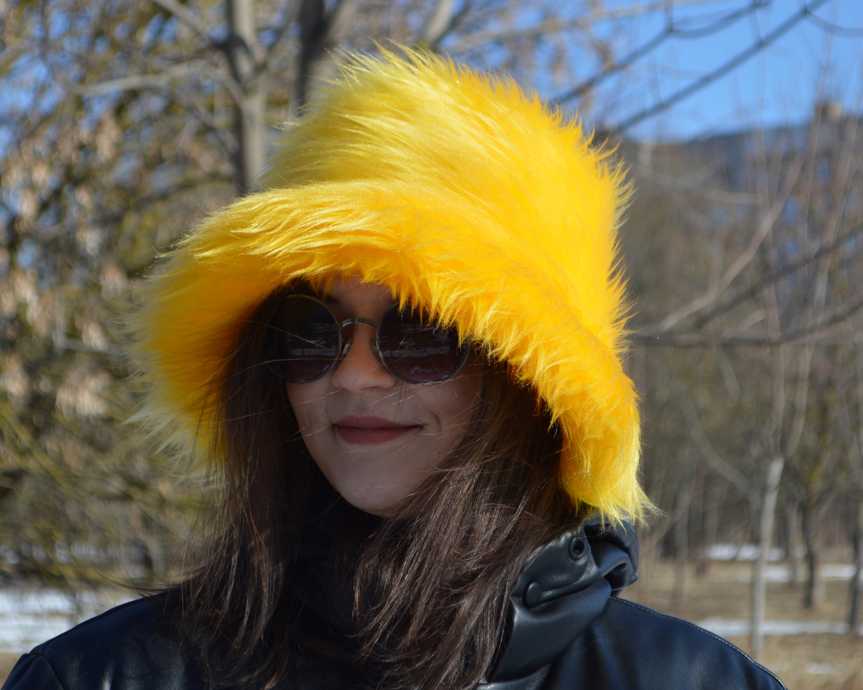 Bright yellow hat. Faux fur bucket hat. Festival fuzzy neon - Inspire ...