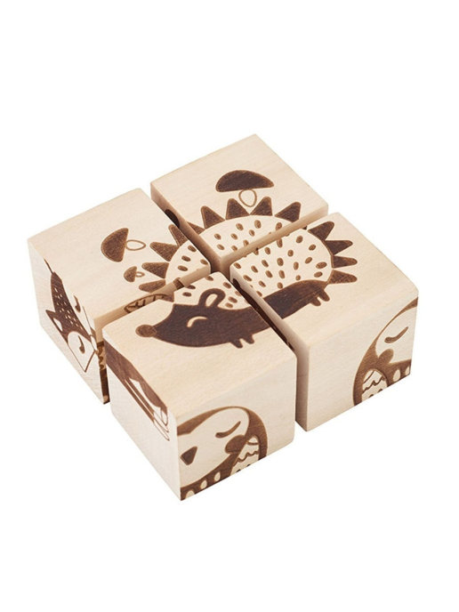 Wooden Block: 4 Cubes Puzzle forest animals, Montessori toy - Inspire ...
