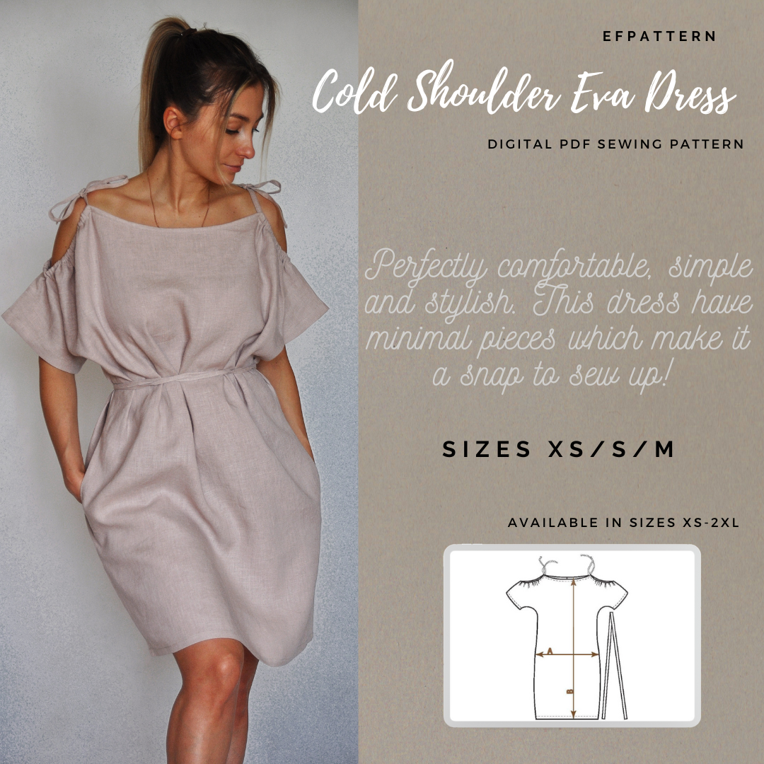 Cold Shoulder Eva Dress PDF Sewing Pattern, Sizes XS,S,M - Inspire Uplift
