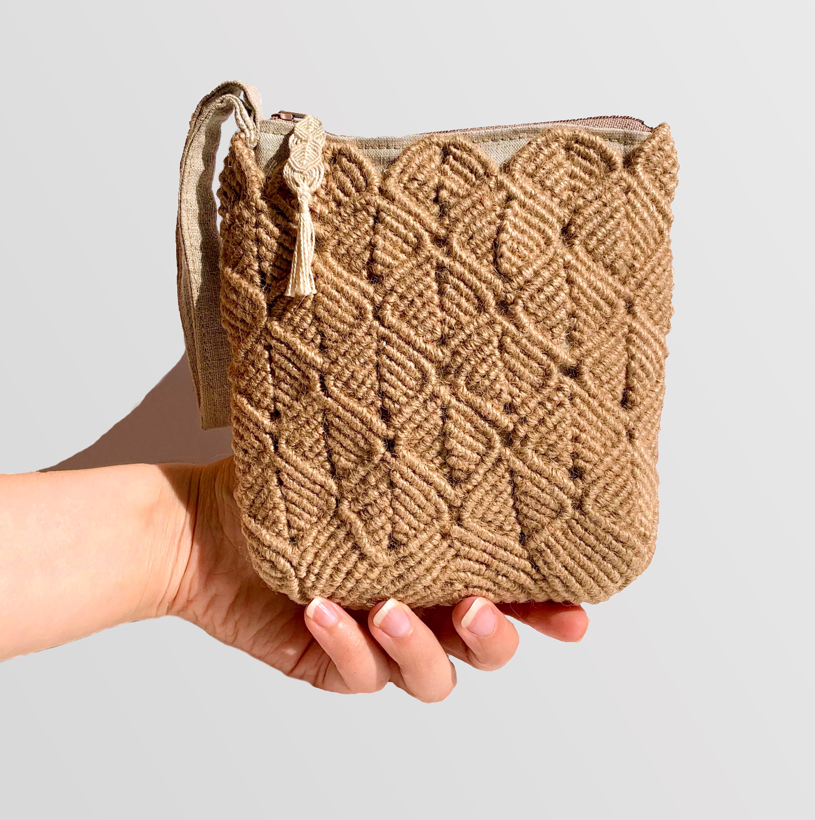 Macrame jute pouch bag, Wristlet makeup bag, Zipper pouch pu - Inspire ...