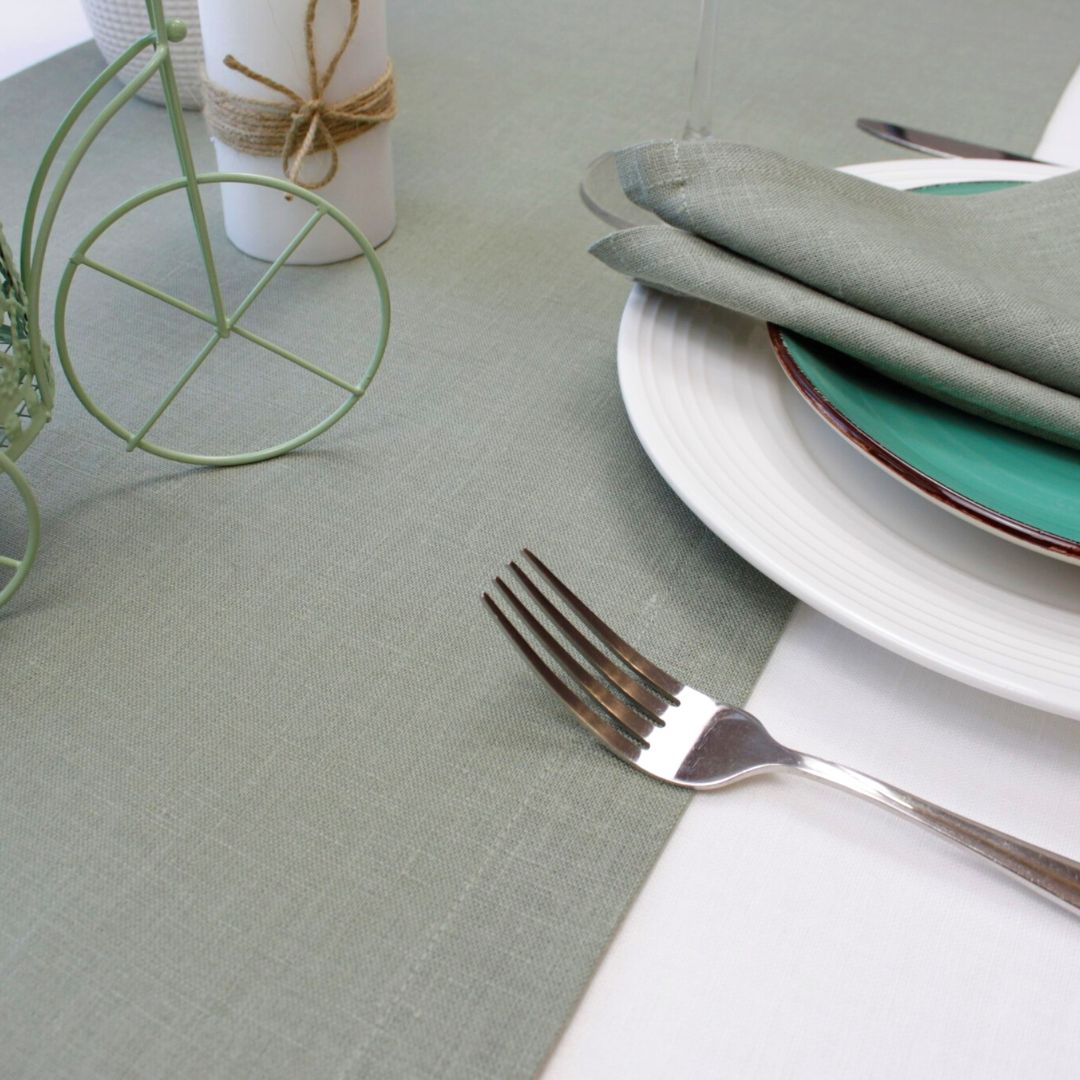 Sage green natural linen table runner / Custom kitchen table | Inspire ...