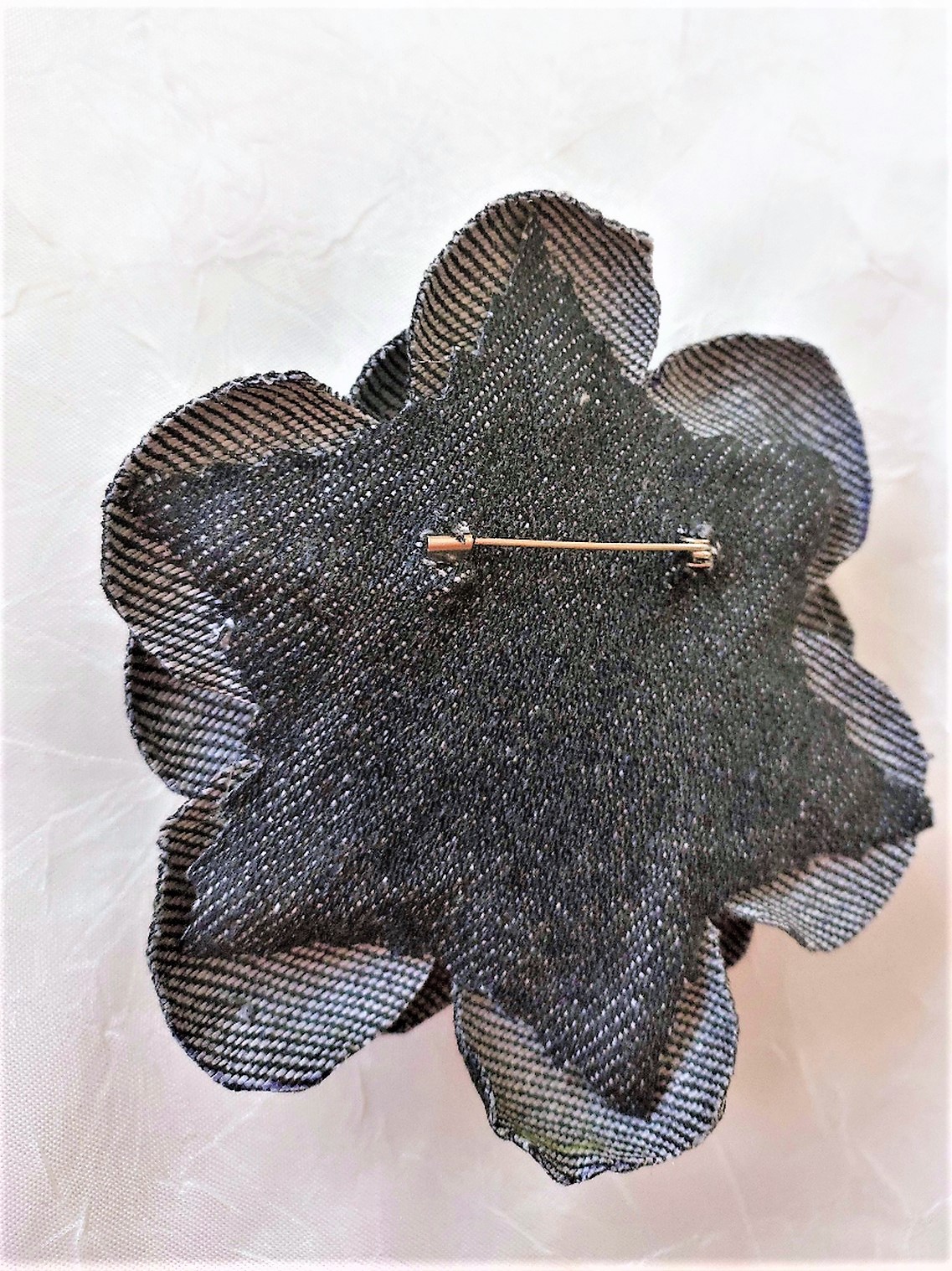Black denim flower pin, Denim flower brooch, Black denim and - Inspire ...