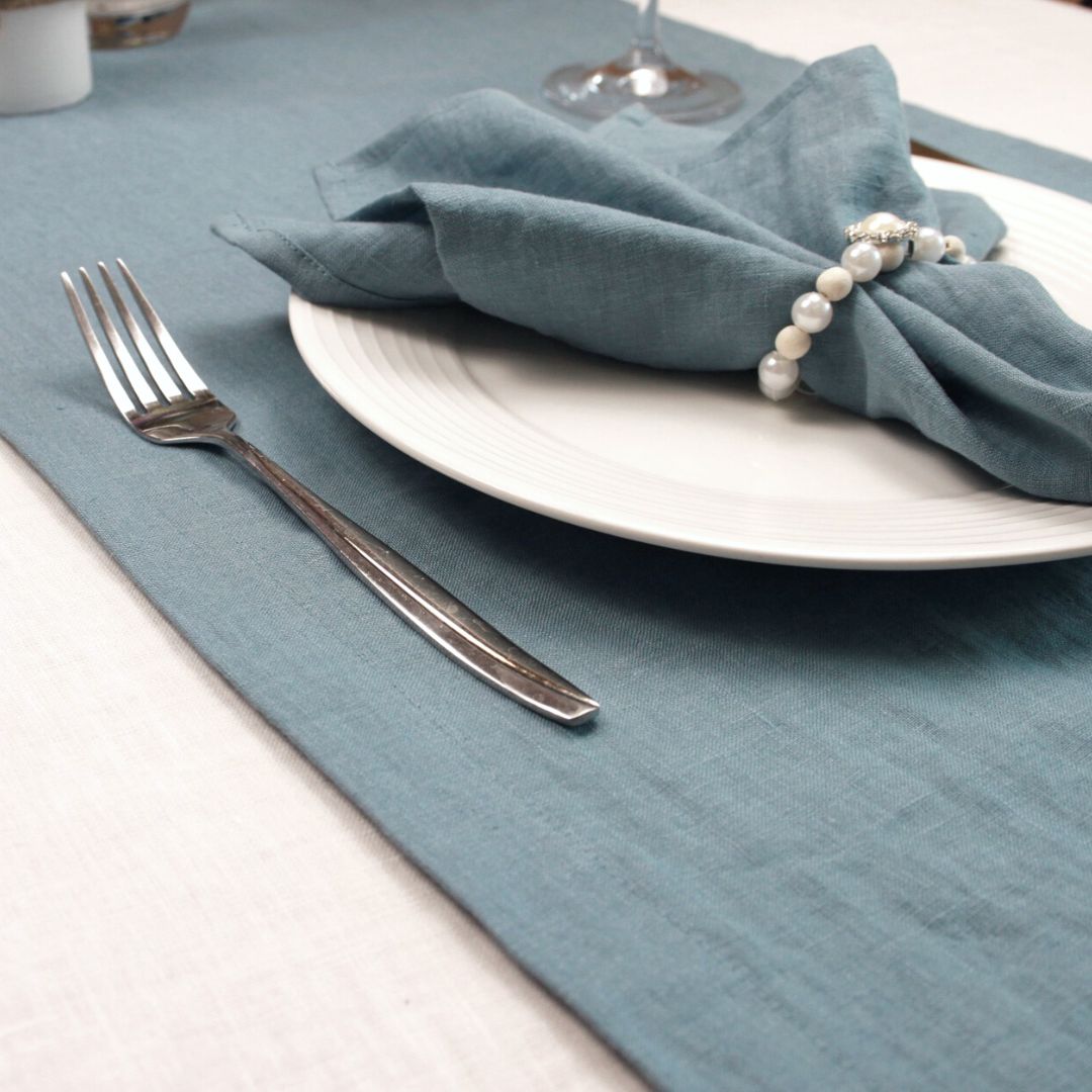 Dusty blue linen table runner / Custom kitchen cloth table r - Inspire ...