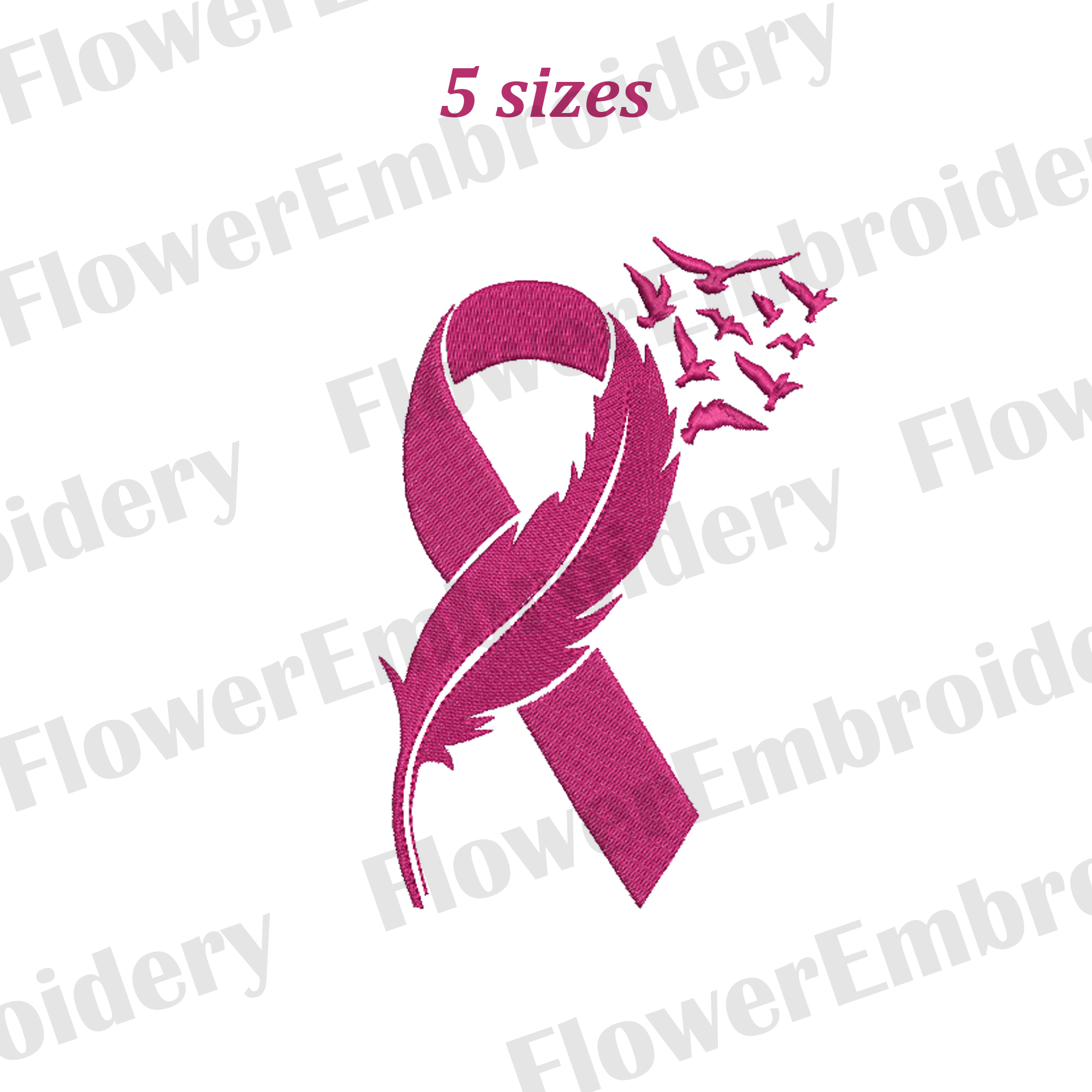 Awareness ribbon embroidery design Feather pink ribbon Embro - Inspire ...