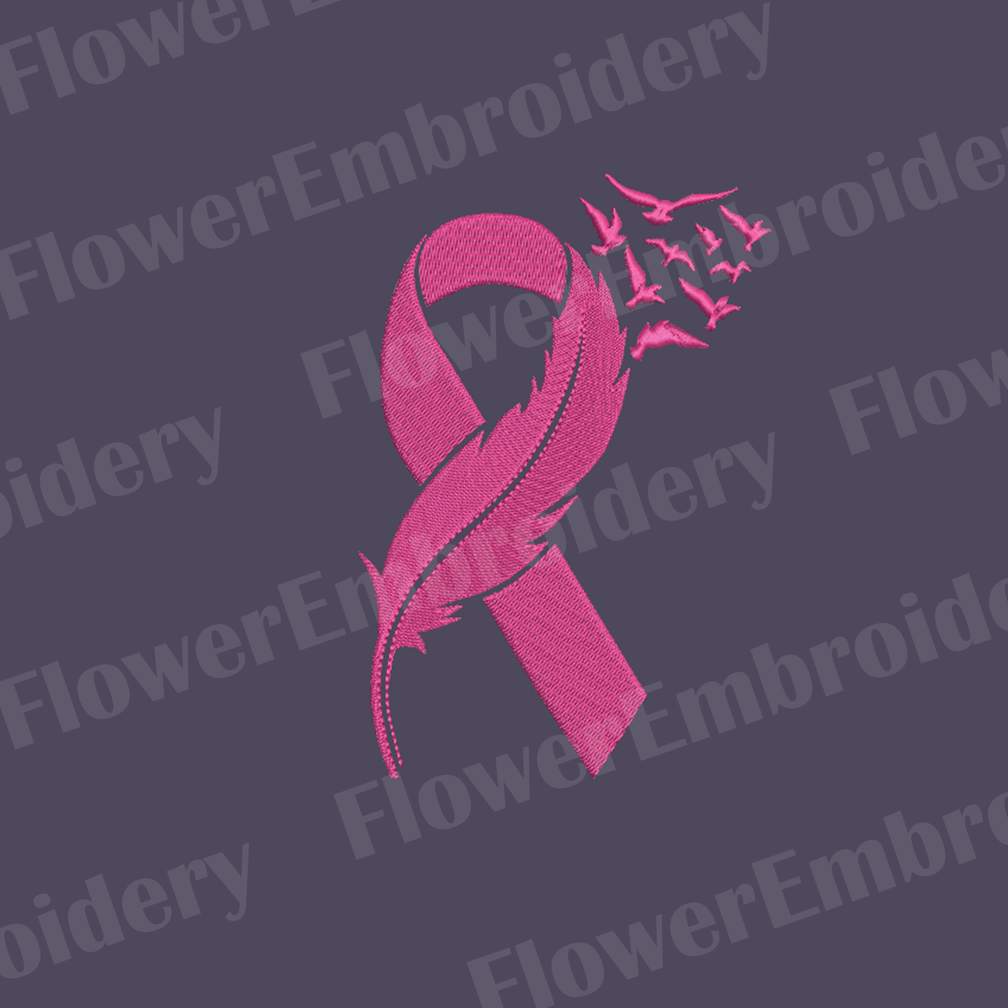 Awareness ribbon embroidery design Feather pink ribbon Embro - Inspire ...