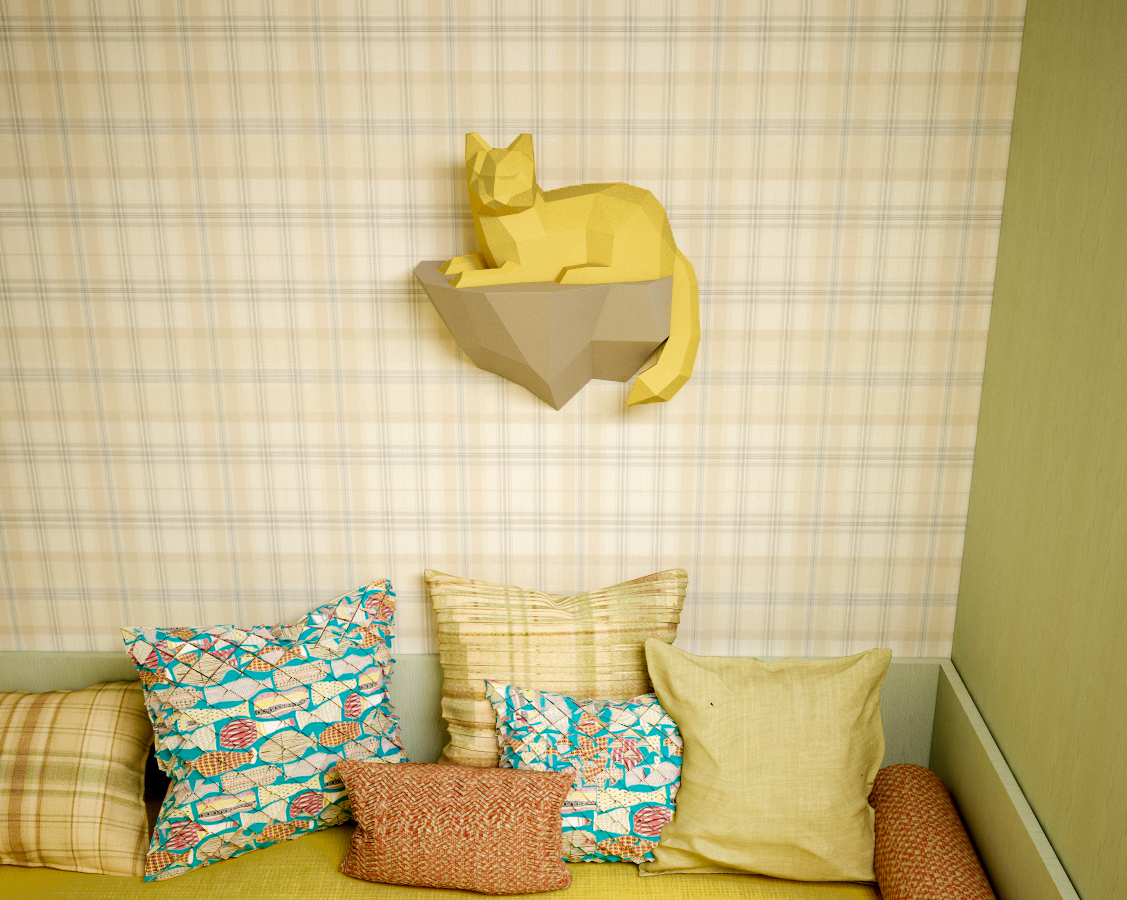 Papercraft Cat on a rock, Wall construction, 3D paper craft - Inspire ...