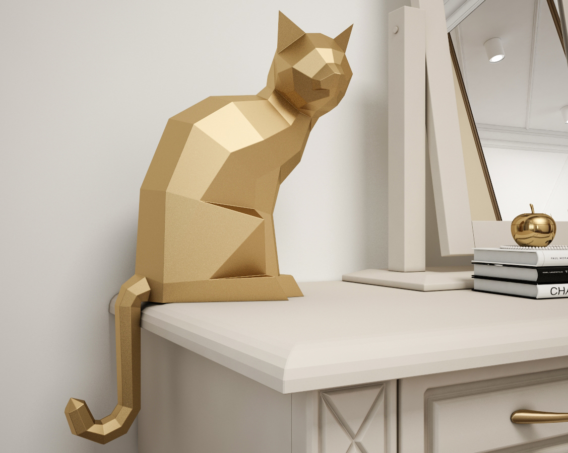 3D Paper craft Cat, DIY sculpture sitting cat, Papercrafting - Inspire ...