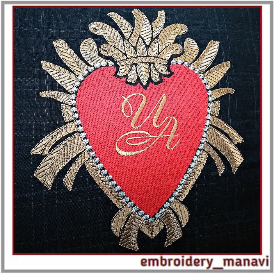 Machine embroidery design heart with crown in fiery frame. - Inspire Uplift