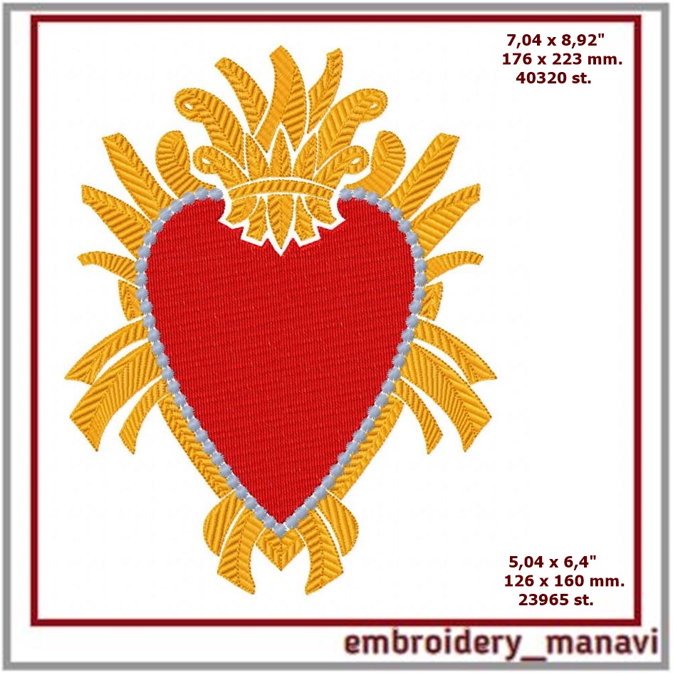 Machine embroidery design heart with crown in fiery frame. - Inspire Uplift