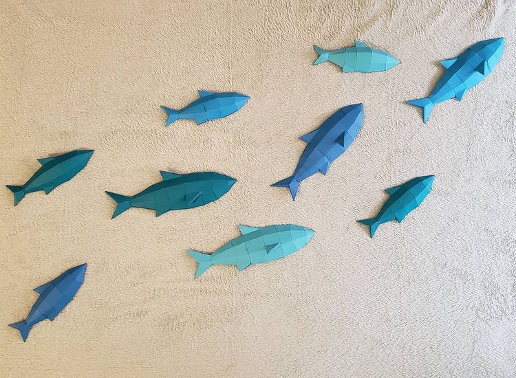 DIY paper Fishes on wall, 3D papercraft fish, Easy paper mod - Inspire ...