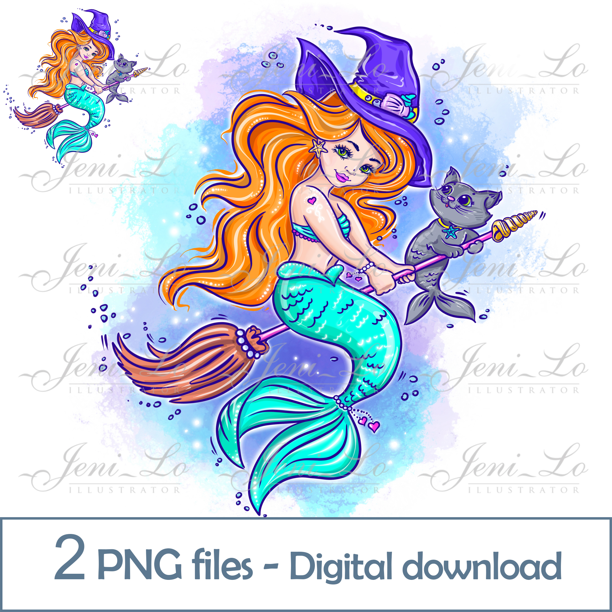 Witch Mermaid 2 PNG files Happy Halloween clipart Witch on b | Inspire ...