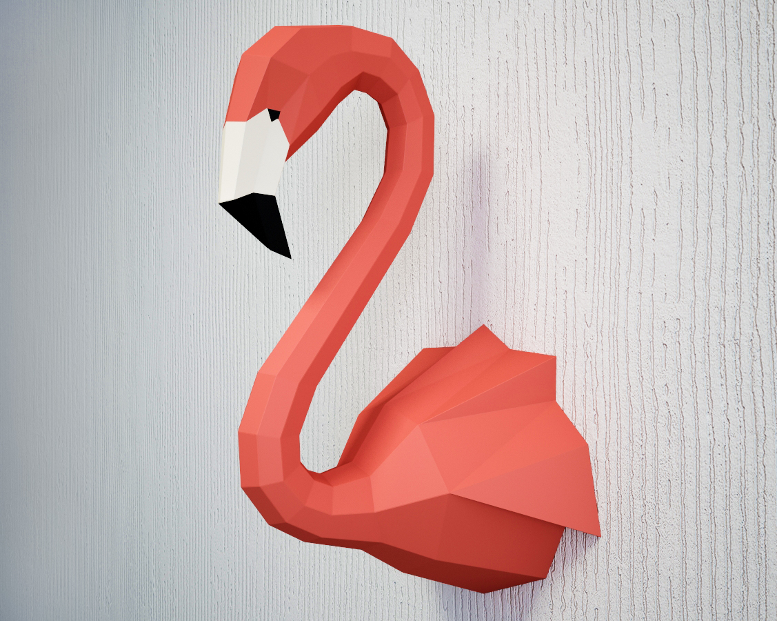 Papercraft Flamingo, 3D Paper Craft sculpture, animal head t - Inspire ...
