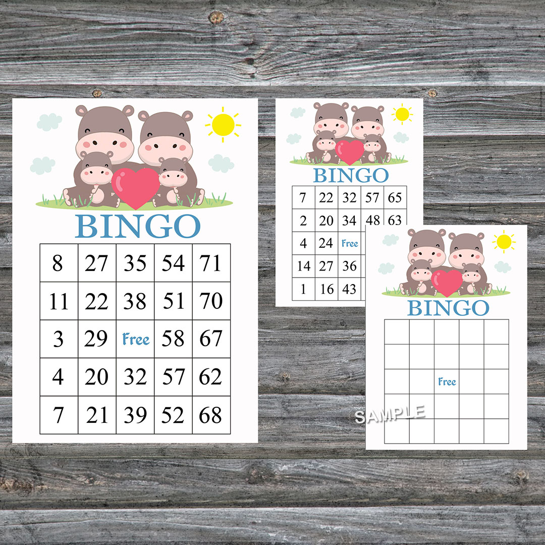 Funny Hippo bingo cards,Hippo bingo game,Safari animals prin - Inspire ...