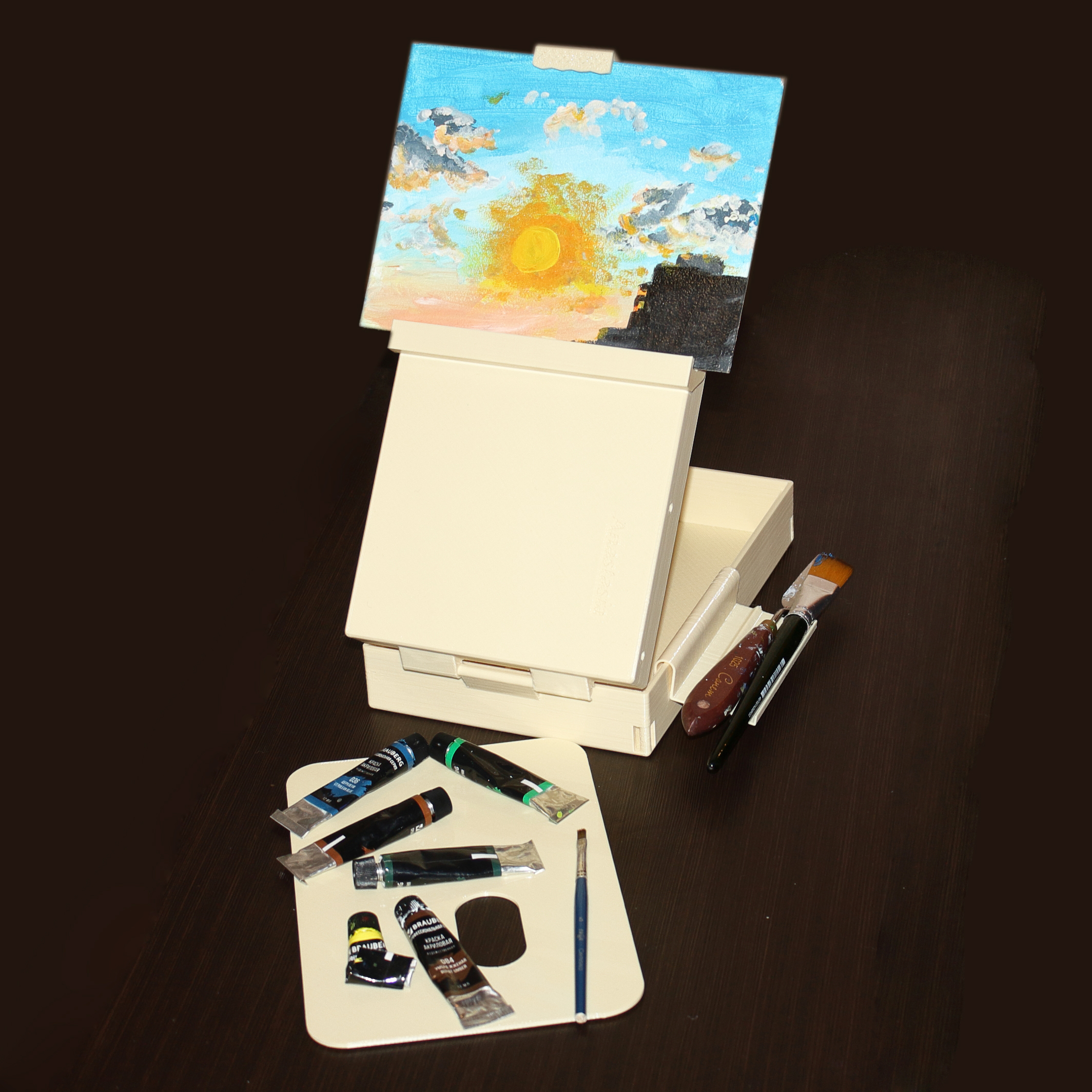 3d model .stl format Desktop easel with a box for printing - Inspire Uplift