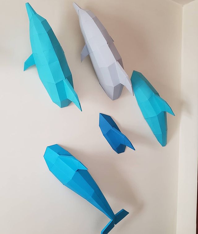 Papercraft PDF dolphins, 3D origami paper craft DIY kit, Hom - Inspire ...