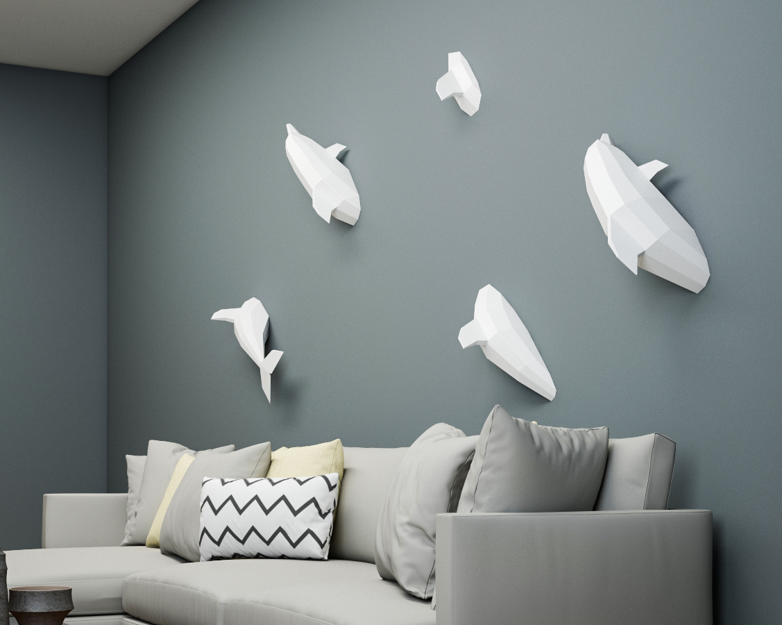 Papercraft PDF dolphins, 3D origami paper craft DIY kit, Hom - Inspire ...