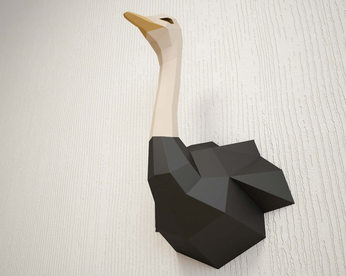 DIY Paper craft Ostrich, 3D papercraft animal trophy head, L - Inspire ...