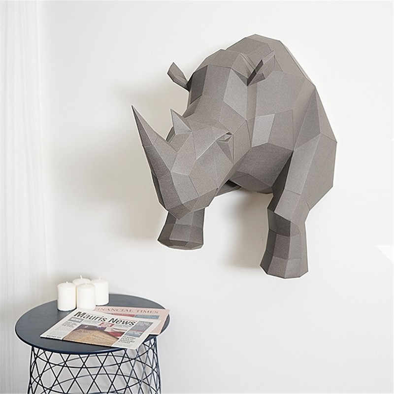Papercraft Rhino, Paper craft rhinoceros, DIY sculpture, PDF - Inspire ...