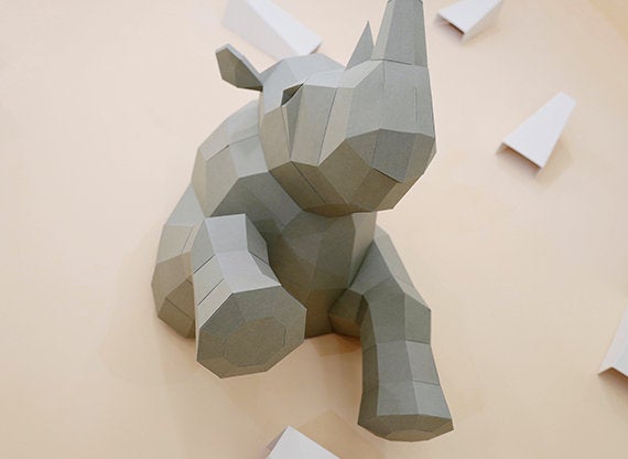 Papercraft Rhino, Paper craft rhinoceros, DIY sculpture, PDF - Inspire ...