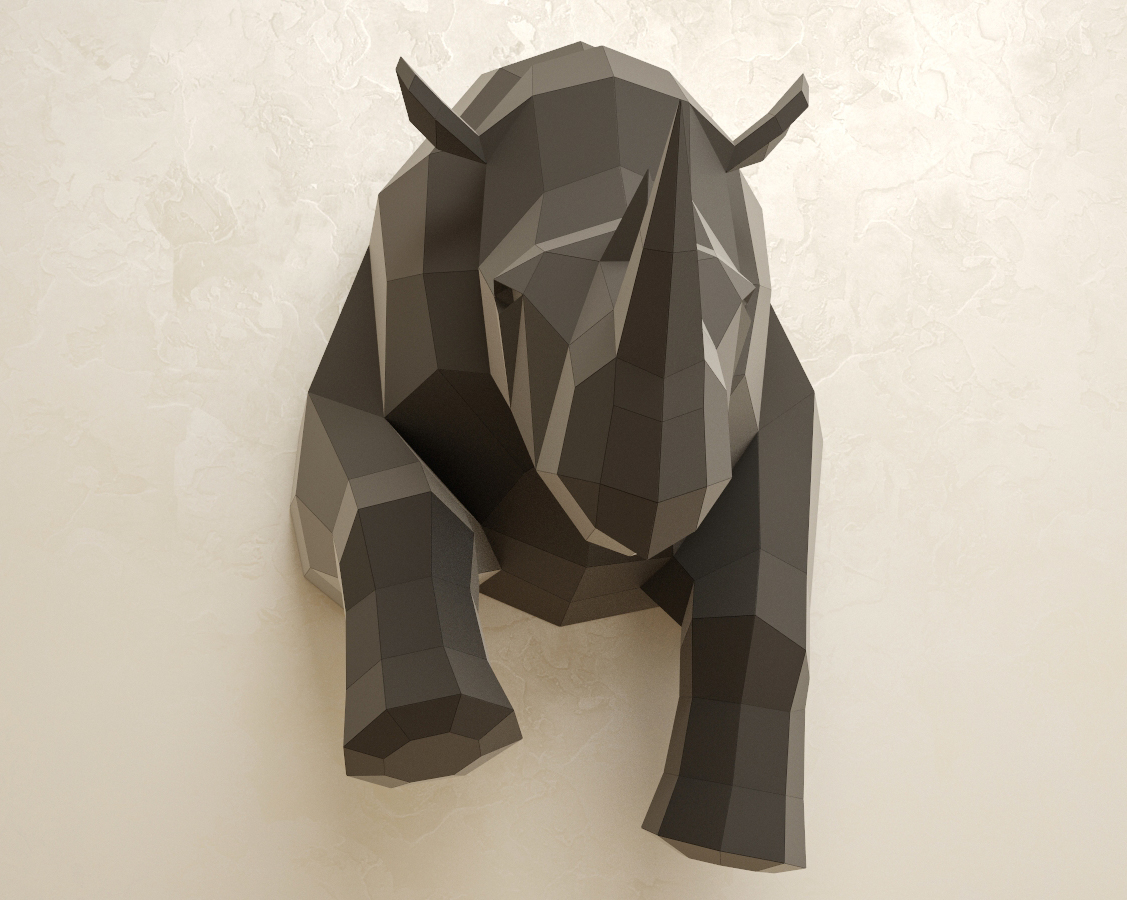 Papercraft Rhino, Paper craft rhinoceros, DIY sculpture, PDF - Inspire ...
