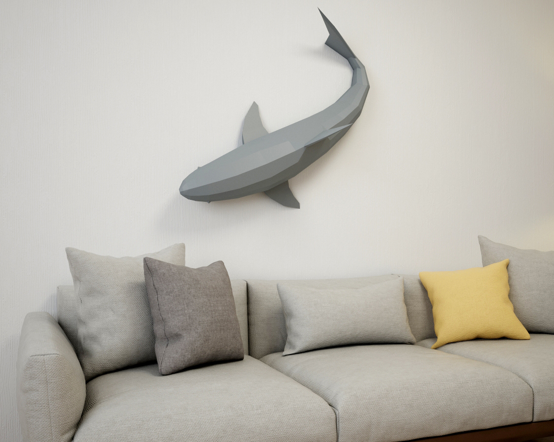 Wall-mount Paper Shark, XXL home decor, Low Poly Paper sculp - Inspire ...