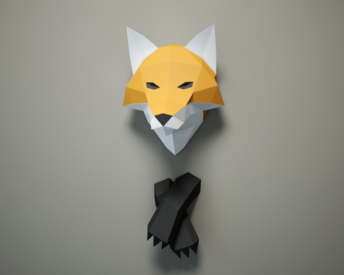 DIY paper Fox with paws, polygonal animal trophy, papercraft - Inspire ...