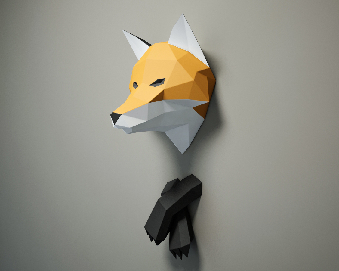 DIY paper Fox with paws, polygonal animal trophy, papercraft - Inspire ...