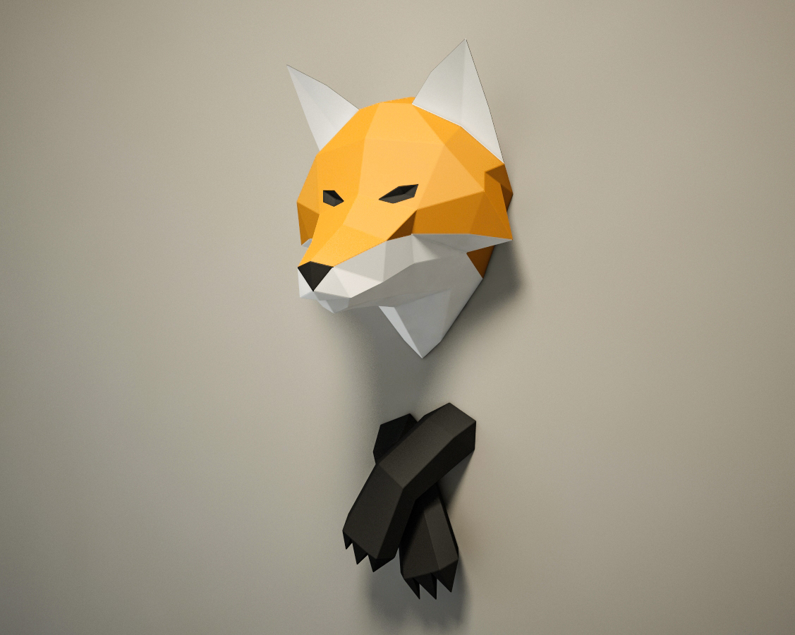 DIY paper Fox with paws, polygonal animal trophy, papercraft | Inspire ...
