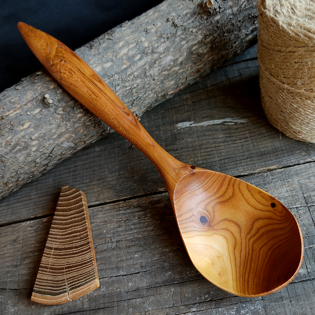 Handmade wooden cooking/serving spoon from apricot wood - Inspire Uplift