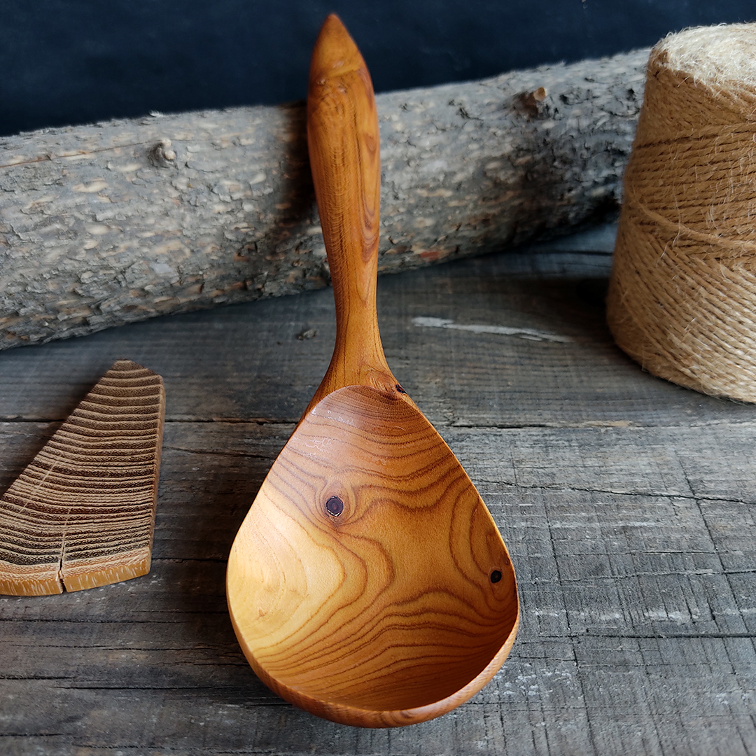Handmade wooden cooking/serving spoon from apricot wood - Inspire Uplift