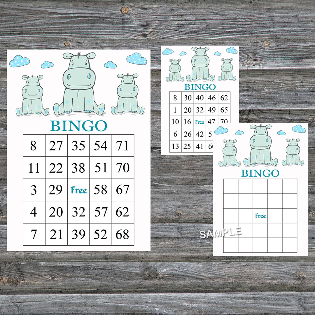 Blue hippo bingo cards,hippo bingo game,Safari printable bin | Inspire ...