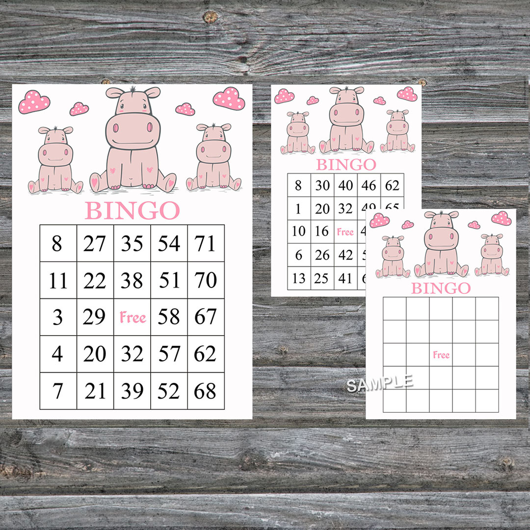 Pink hippo bingo cards,hippo bingo game,Safari printable bin | Inspire ...
