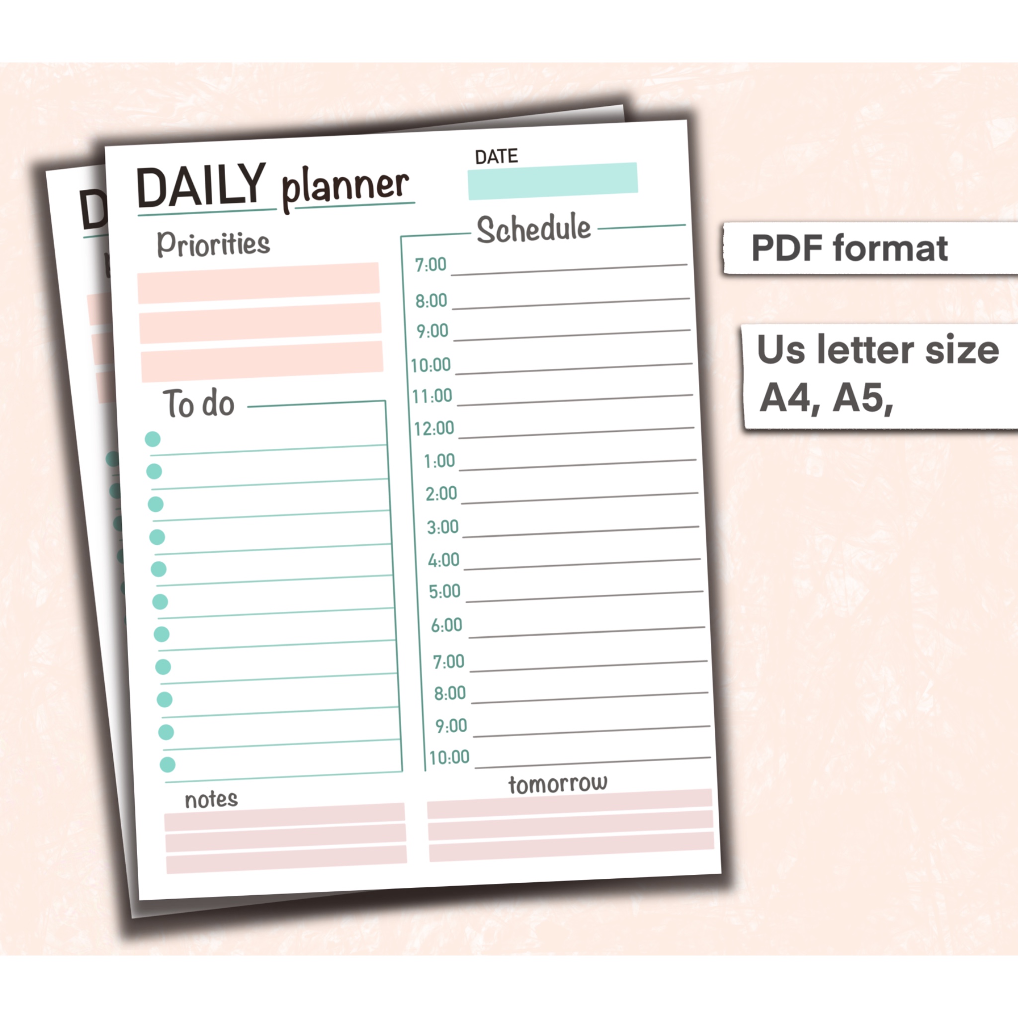 Daily Planner, Printable Daily Planner, Daily Checklist, Dai | Inspire ...