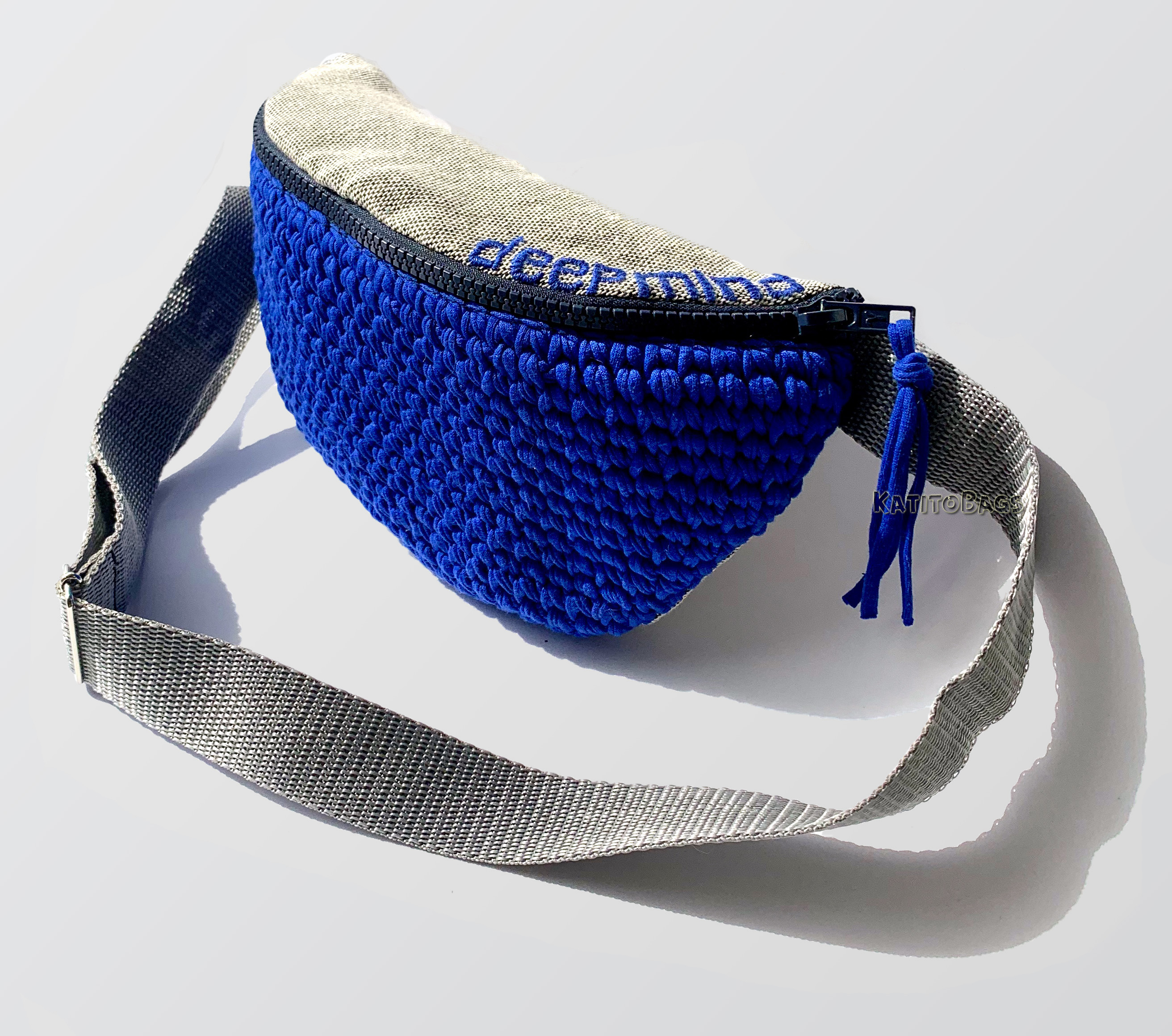 Blue Fanny pack with embroidery, Crochet belt bag, Zipper wa - Inspire ...