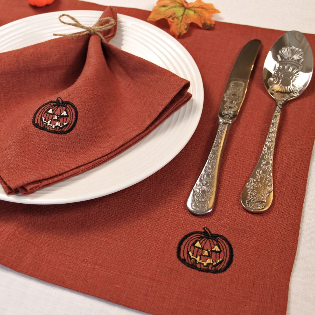 Halloween linen placemats sets, Custom embroidered spider we | Inspire ...