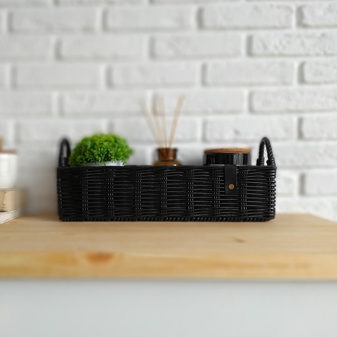 Black toilet paper basket. Woven rectangle toilet tray. Toil | Inspire ...